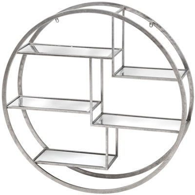 Large Circular Wall Hanging Multi Shelf - Metal/Glass - L22 x W92 x H92 ...