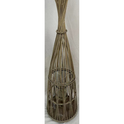 Large Conical Lantern with Glass Holder & LED Lights - Wicker - L32 x ...