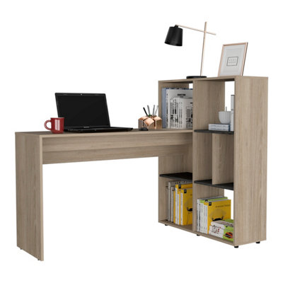 Large corner desk with bookcase washed oak Harvard range