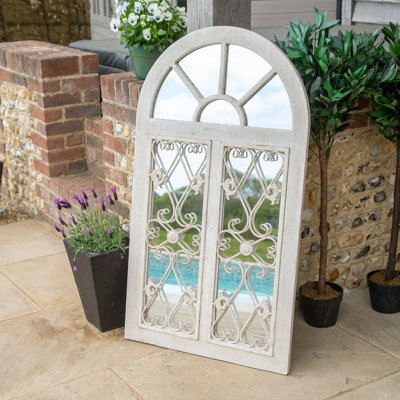 Large Decorative Antibes Garden Mirror - White French Distressed Wood ...