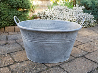 Large Decorative Round Vintage Galvanised Metal Pan Tub