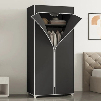 Large Fabric Canvas Wardrobe With Hanging Rail Shelving Clothes Storage ...