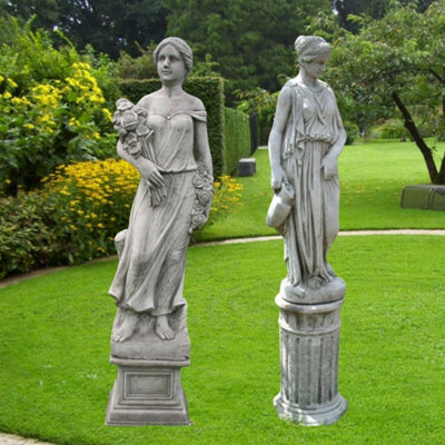 Large Female Statues Rose Lady and Girl with Jug on Pedestals | DIY at B&Q