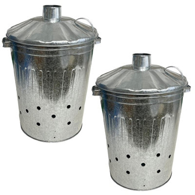 Large Galvanised Incinerator Bin + Lid Garden Rubbish Leaf Waste Burner 2pc
