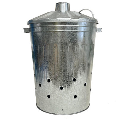Large Galvanised Incinerator Bin + Lid Garden Rubbish Leaf Waste Burner 4pc