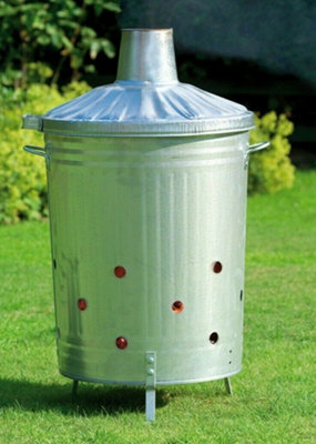 Large Galvanised Metal Incinerator Garden Waste Rubbish Burning Bin
