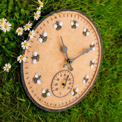 Large Garden Bee Clock with Thermometer - Battery Operated