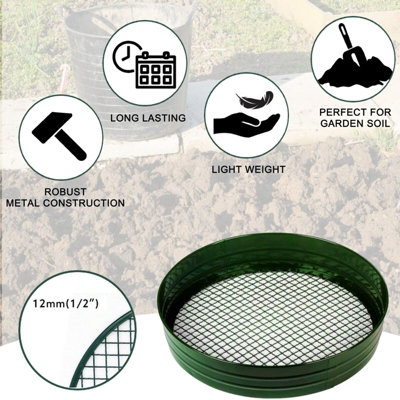 Large Garden Mesh Riddle Sieve Metal Strong Riddle for soil and potting ...