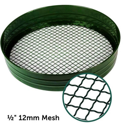Large Garden Mesh Riddle Sieve Metal Strong Riddle for soil and potting ...