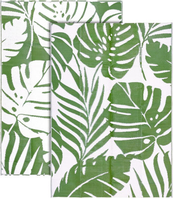 Large Garden Outdoor Rug For Patio, Olive Green Tropical Leaf ...