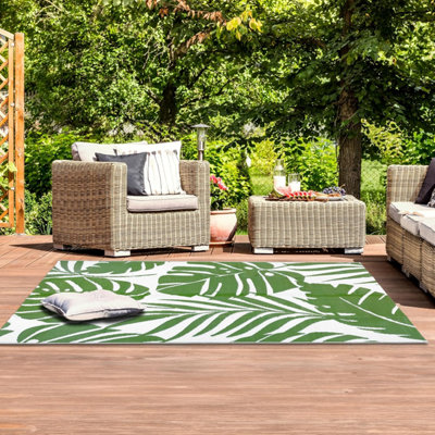 Large Garden Outdoor Rug For Patio, Olive Green Tropical Leaf ...
