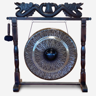Large Gong in Antique Stand 80cm Pattern MultiColor