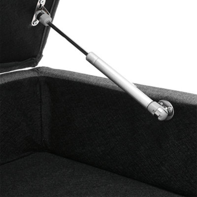 Large Grey Linen Upholstered Storage Ottoman Bench Footstool with Wood ...