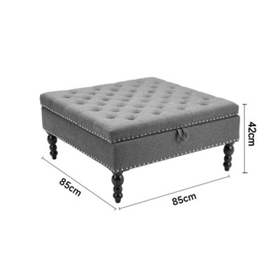 Large Grey Linen Upholstered Storage Ottoman Bench Footstool with Wood ...