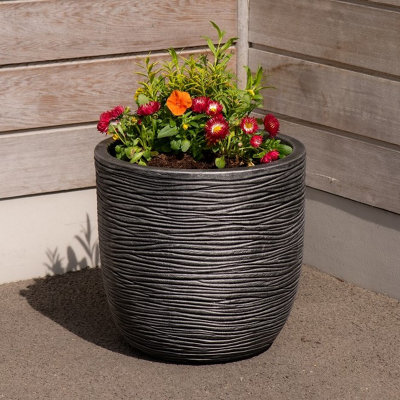 Large Grey Round Planter Amalfi Stone Effect Decorative Plant Pot 42 ...