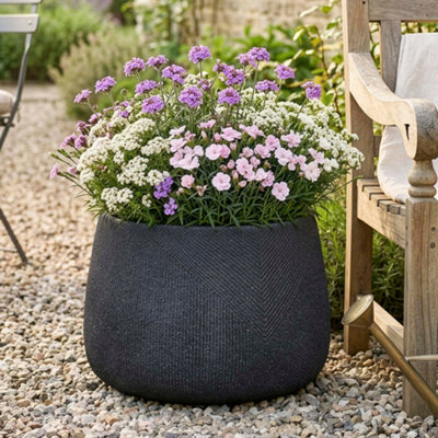 Large Grey Symmetry Stripe Fibre Clay Indoor Outdoor Garden Planter ...