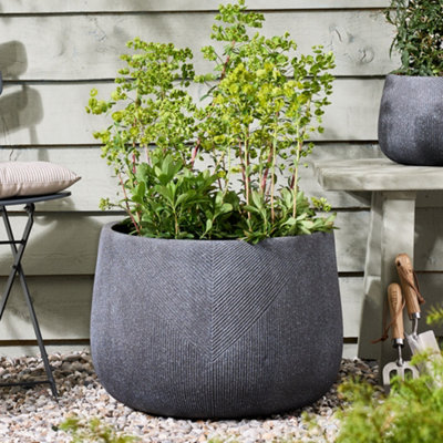 Large Grey Symmetry Stripe Fibre Clay Indoor Outdoor Garden Planter ...