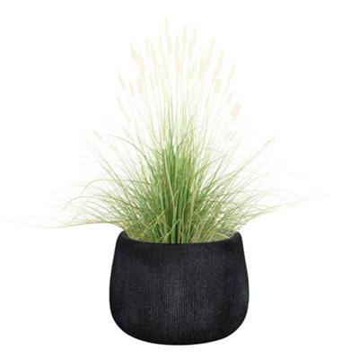 Large Grey Symmetry Stripe Fibre Clay Indoor Outdoor Garden Planter ...