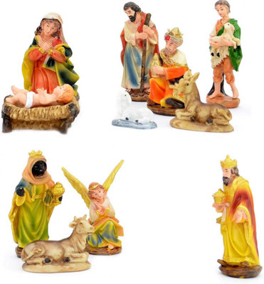 LARGE Handmade Nativity Scene Birth Jesus Christ Wooden Stable Figurine ...
