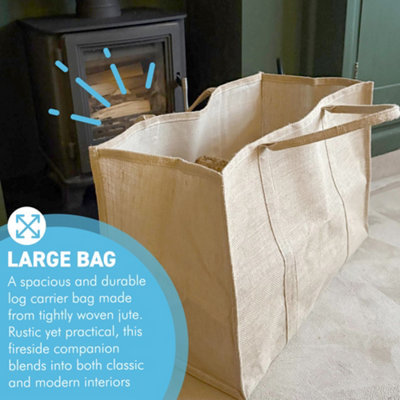 Large Hessian Firewood Carry Bag Log Carrier with Two Handles Firewood ...