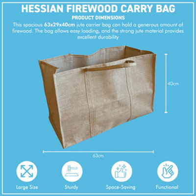 Large Hessian Firewood Carry Bag Log Carrier with Two Handles Firewood ...