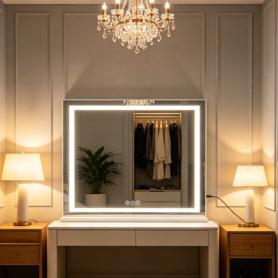 Large Hollywood LED Vanity Mirror with 3 Colour Lights Touch Control ...