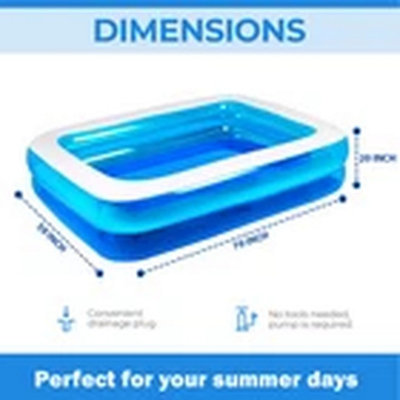 Large Inflatable Family Paddling Pool for Kids & Adults - Rectangular ...