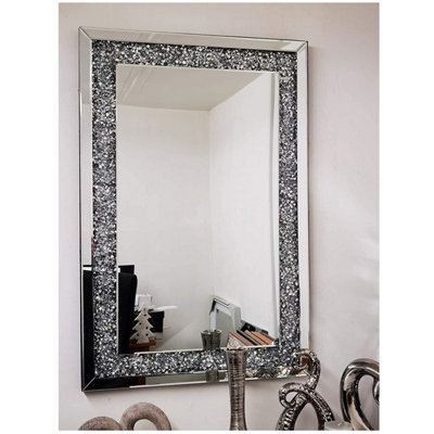 LARGE JEWEL WALL MIRROR LOOSE DIAMANTE NEW CRYSTAL SQUARE DECOR MIRROR ...