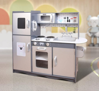 Large Kids Wooden Pretend Play Kitchen Grey