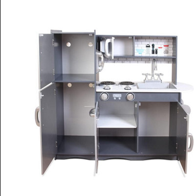 Large Kids Wooden Pretend Play Kitchen Grey