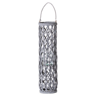 Large Lantern with Glass Hurricane - Wicker - L17 x W17 x H80 cm - Grey ...