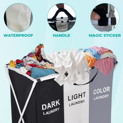 Large Laundry Hamper 3 Compartment Foldable Laundry Basket, Black ...