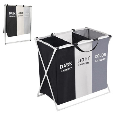 Large Laundry Hamper 3 Compartment Foldable Laundry Basket, Black ...
