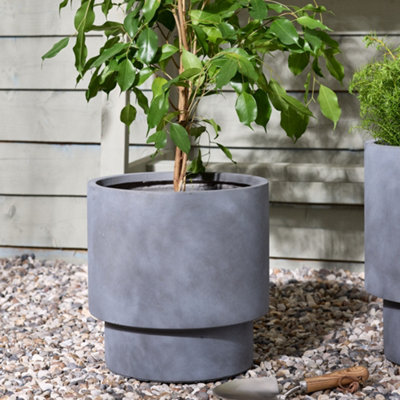 Large Light Grey Fibre Clay Indoor Outdoor Flower Plant Pot Houseplant ...