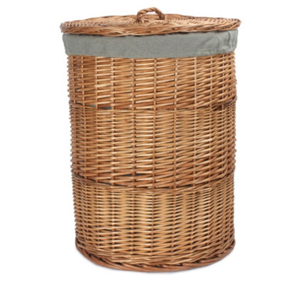 Large Light Steamed Round Linen Basket with Grey Sage Lining | DIY at B&Q