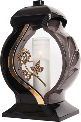 Large Memorial Grave Lantern (34.5x24.5x14cm) - Black with Paraffin ...