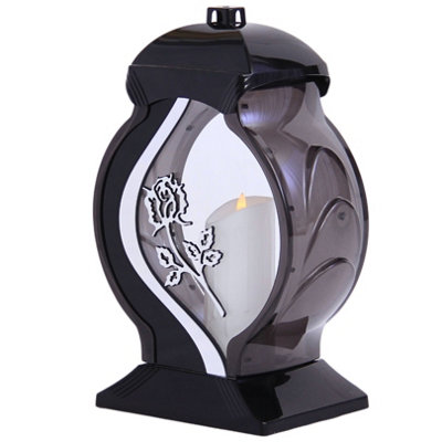 Large Memorial Grave Lantern (34 x 19 x 14 cm) - Black with LED Candle ...