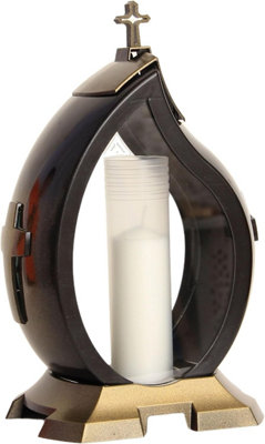 Large Memorial Grave Lantern (36.5x22.5x17cm) - Black with Paraffin ...