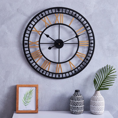 Large Metal Decorative Modern Skeleton Wall Clock with Roman Numerals ...