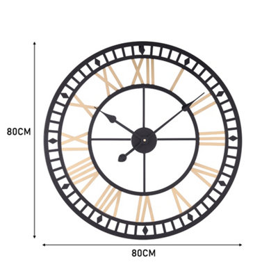 Large Metal Decorative Modern Skeleton Wall Clock with Roman Numerals 80cm