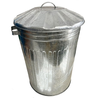 Large Metal Galvanised Bin with Lid + Handles Waste and Animal Feed ...
