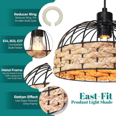 Large Metal & Jute Rope Light Shade, Retro Black