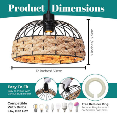 Large Metal & Jute Rope Light Shade, Retro Black