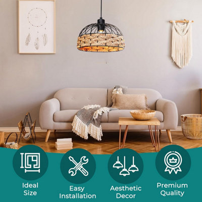 Large Metal & Jute Rope Light Shade, Retro Black