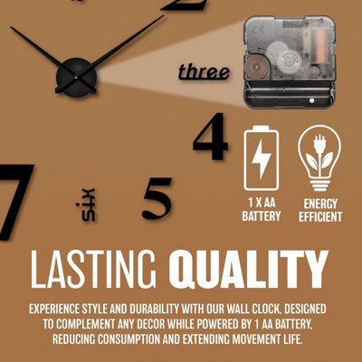 Large Modern 3D Stick On Wall Clock Silent Ticking Diy Frameless Funky ...