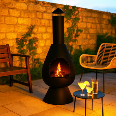 Large Modern Garden Chiminea Fireplace Black