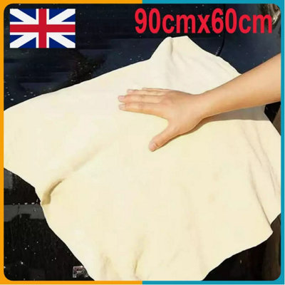 Large Natural Chamois Leather Car Drying Cloth 90x60cm - Streak-Free Finish