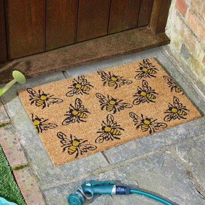 Large Natural Coir Door Mat Bumblebee Bee Non Slip Indoor Outdoor Home ...