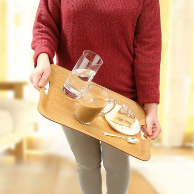 Large Non-Slip Tray - Oak Finish Serving or Lap Tray with Handles ...