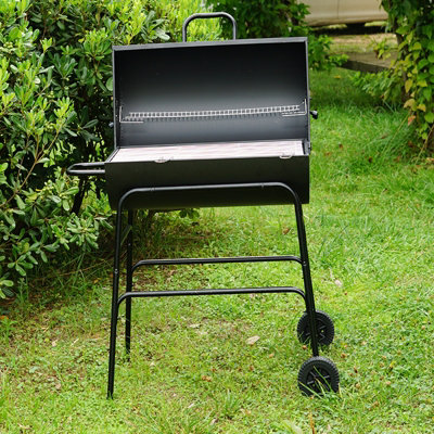 Large Oil Drum Charcoal BBQ Grill Barbecue Warming Rack Portable Wheels ...